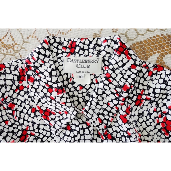 Vintage | Tops | Vintage White Red Black Dappled Button Down Top | Poshmark